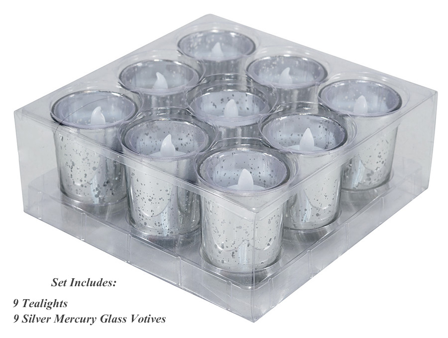 Silver Mercury Glass Votive Holders With Tealights Set Of 9 Buy Now