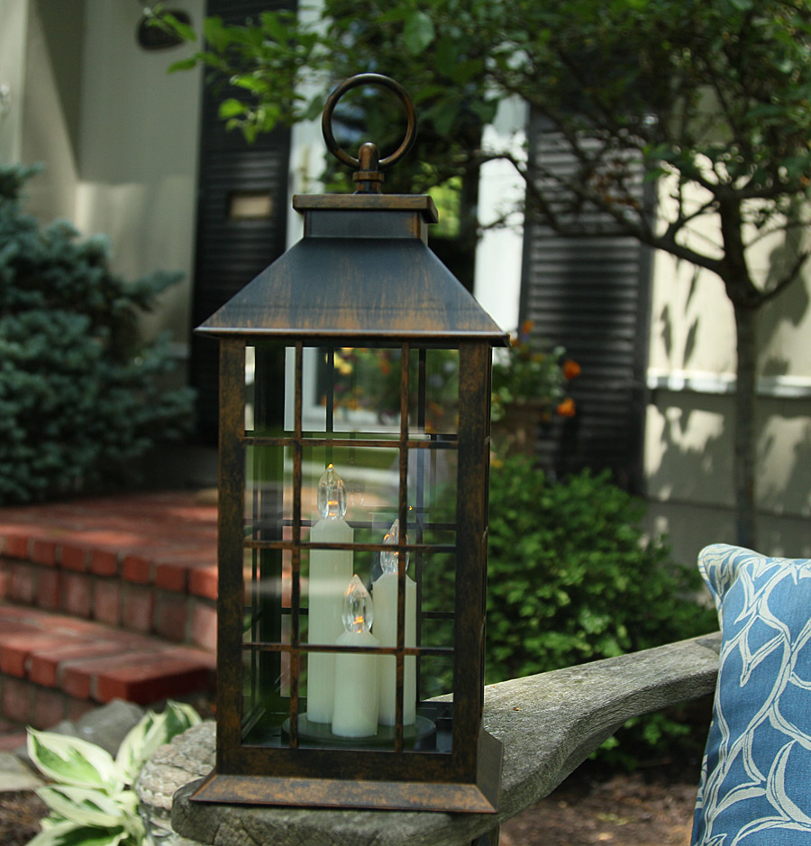 Battery Operated Mission Style 3 Candle Lantern - Antique Bronze 12 Inch