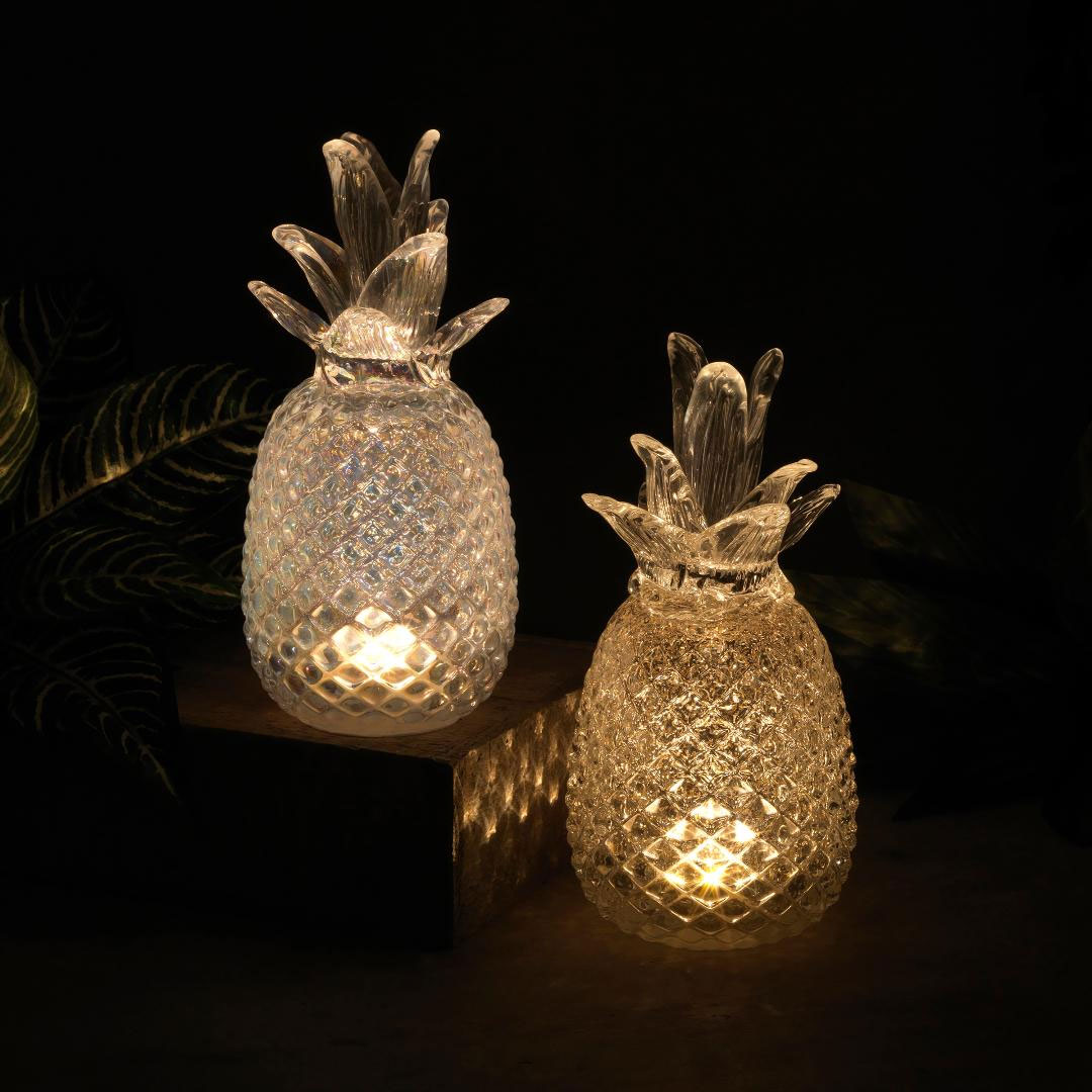 Set of 2 Battery Operated Lighted Glass Pineapple - 9.5"