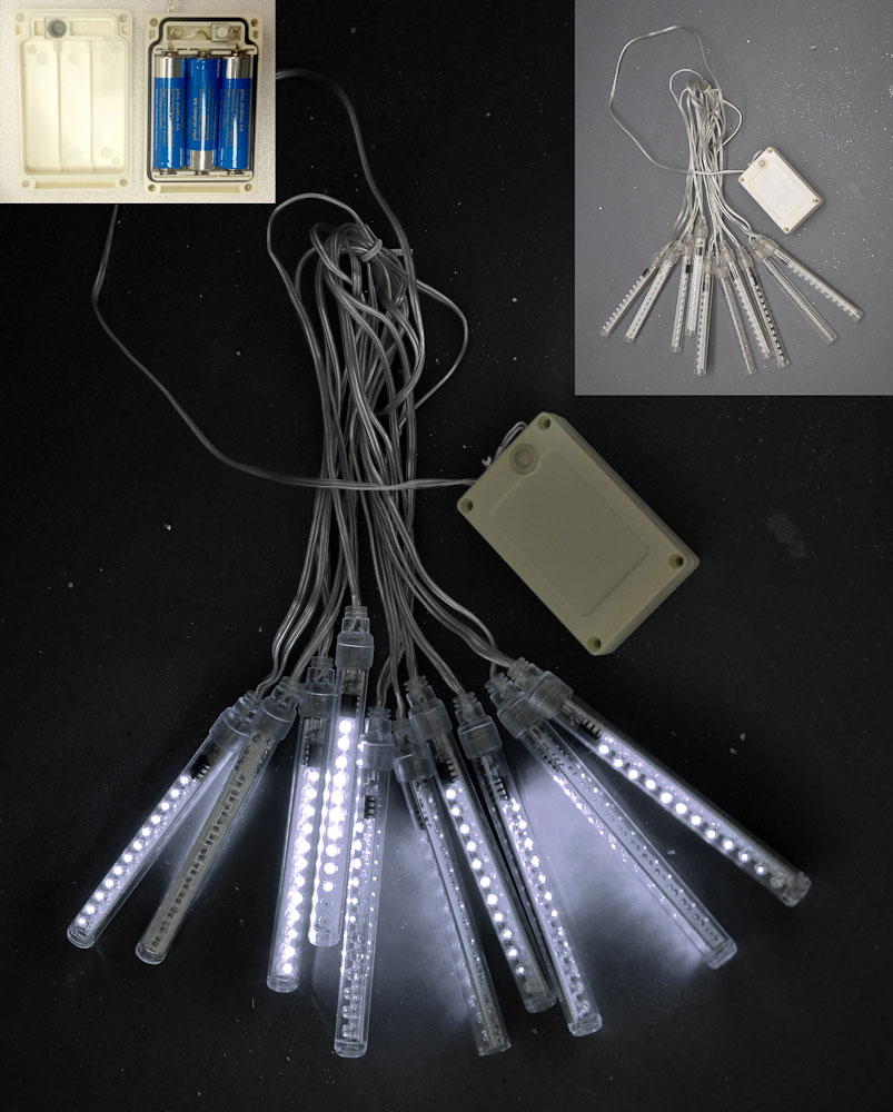 Battery Operated Cool White LED Snowfall Tube Set - 10 Tubes 4.5 Inch