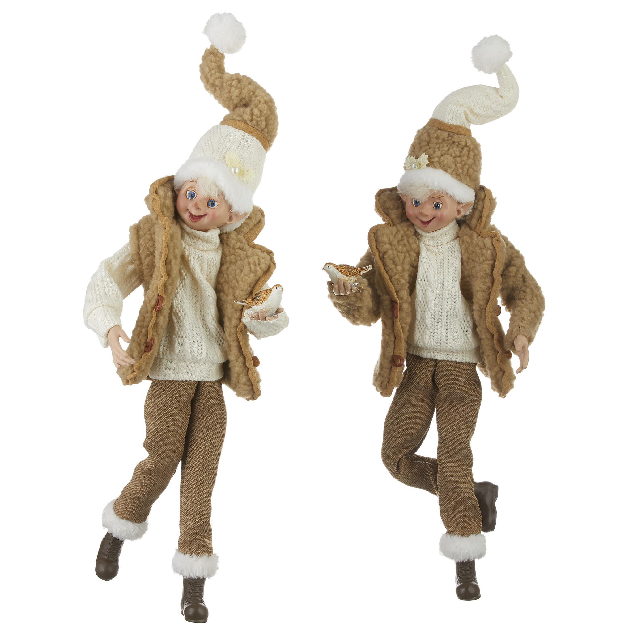 16 inch Winter Cottage Cozy Posable Elf Figurine, Set of 2 Assorted