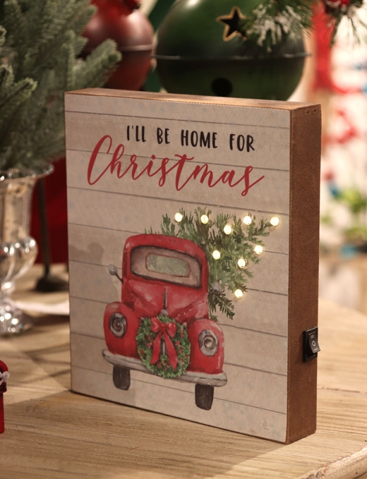 Battery Operated Lighted Wood Block Christmas Sign 8.5 Inch