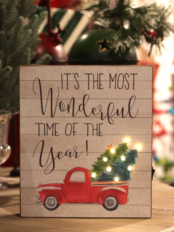 Battery Operated Lighted Wood Block Christmas Sign - 8.5 Inch