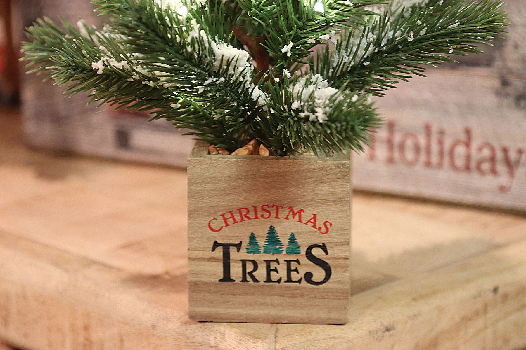 Battery Operated Lighted Pine Tree In A Wood Planter Box - 15 Inch