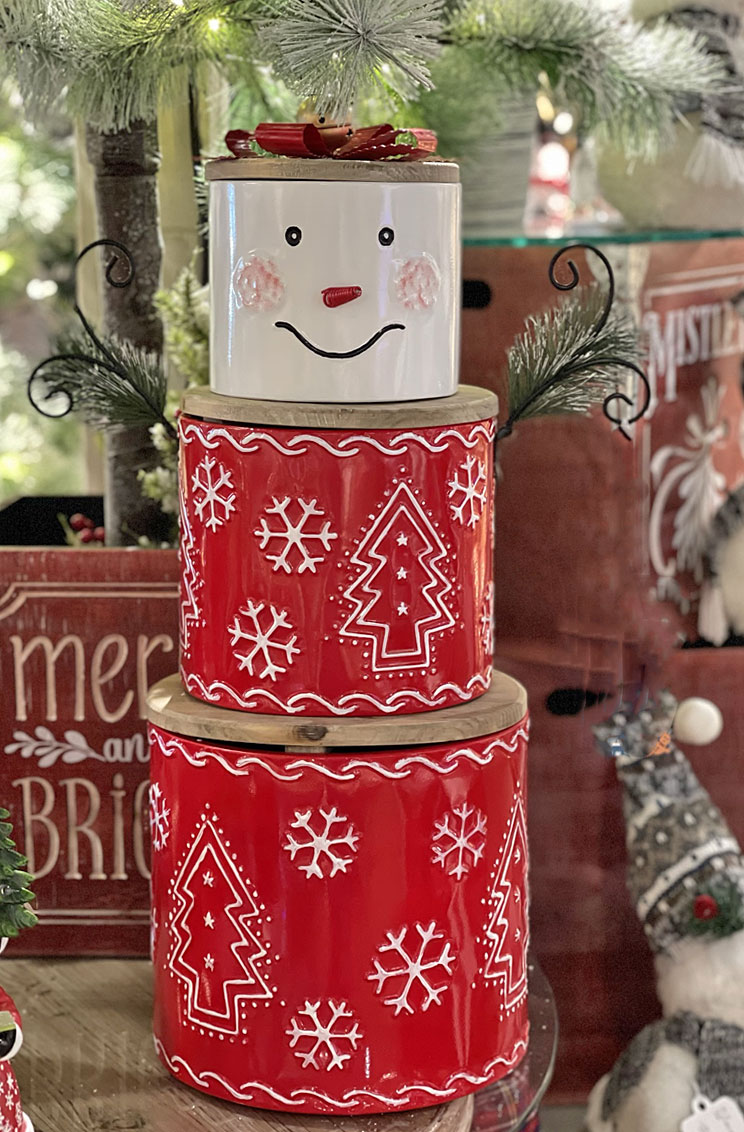 Peppermint Containers Set of 3 Metal Stacking & Nesting Canisters