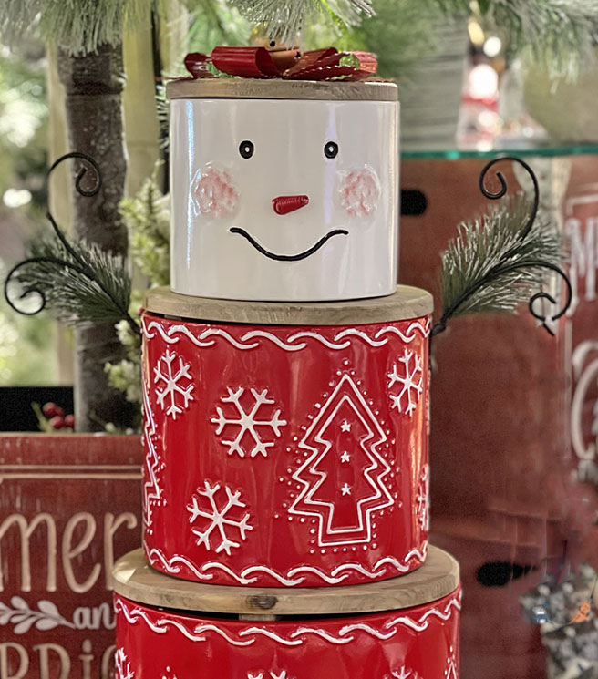 Peppermint Containers Set of 3 Metal Stacking & Nesting Canisters