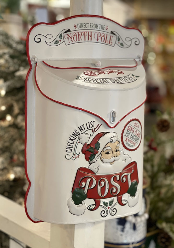 White Metal North Pole Post Mail Box 15.35 Inch Tall