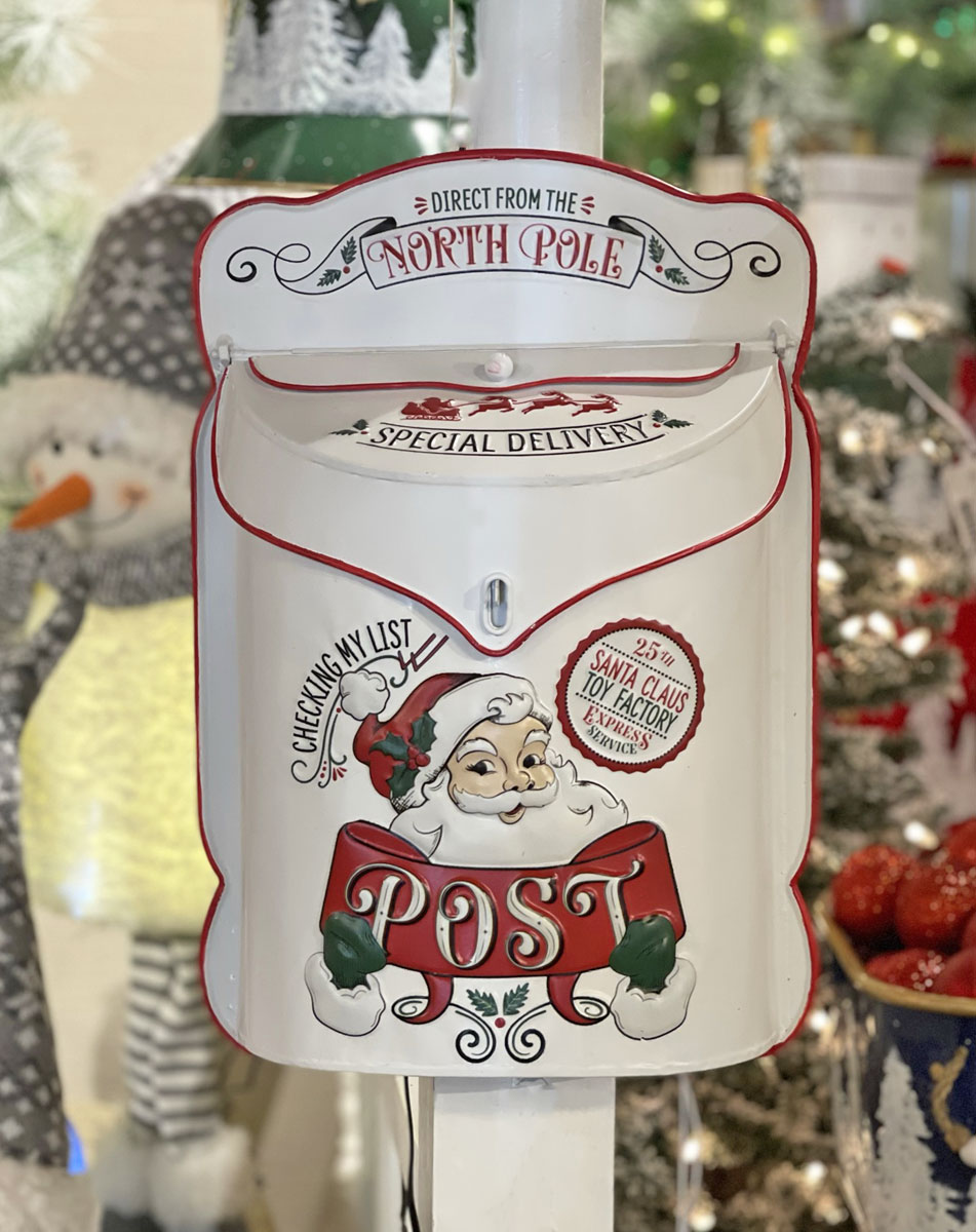 White Metal North Pole Post Mail Box 15.35 Inch Tall