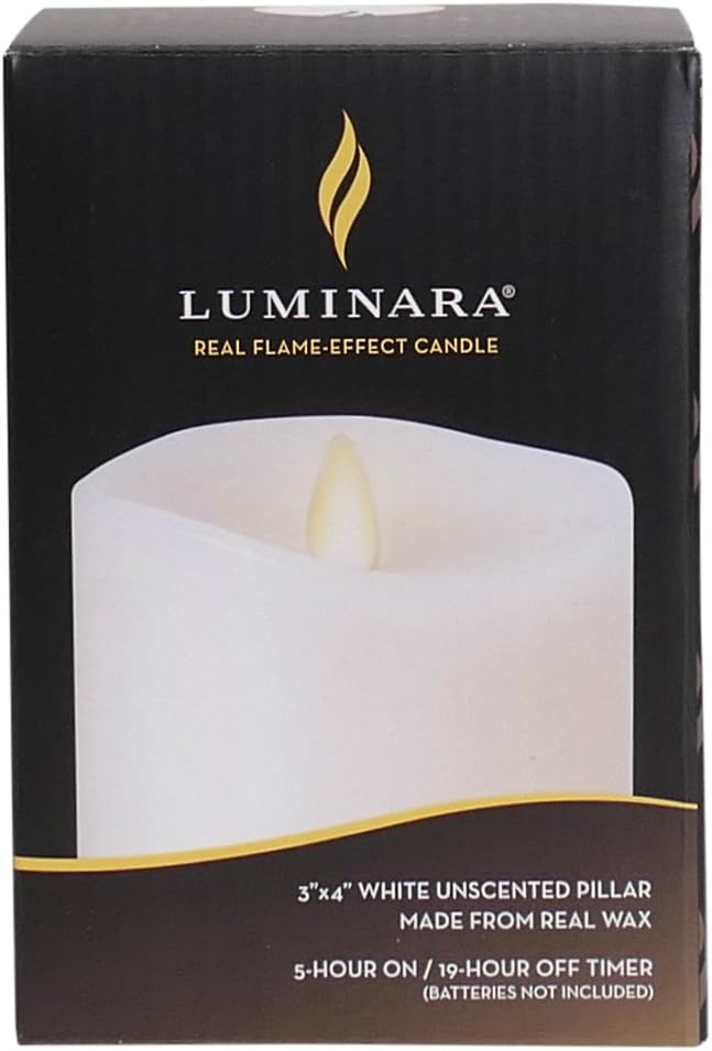 Luminara 3 x 4 White Flameless 360 Top Pillar Candle - Remote Ready