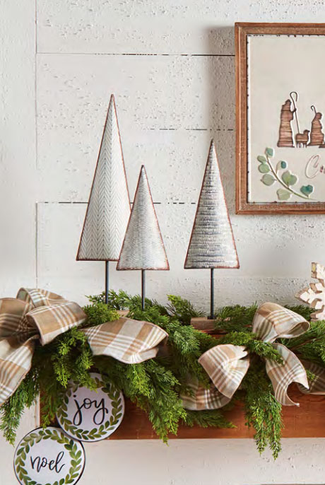 Set of 3 Galvanized Metal Holiday Trees On Wood Base - 15, 18, 21 Inch