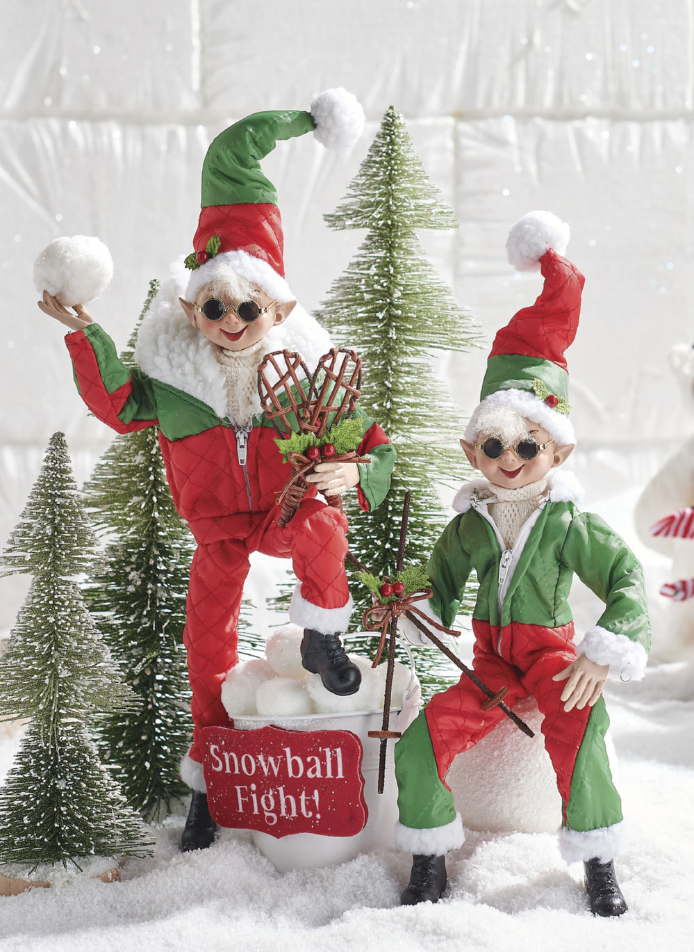 Snow Skiing 16 inch Posable Elf Figurine, Set of 2 Assorted