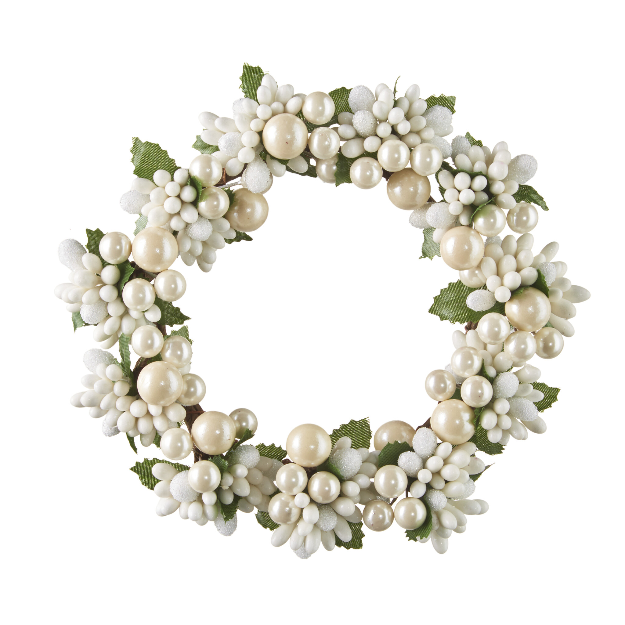 6.5 Inch White Beaded Mini Wreath - Candle Ring