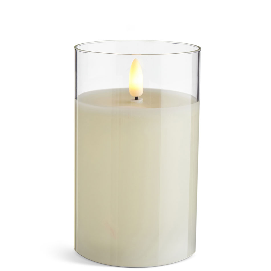 Clear Glass Flameless Candle 3.5 Inch x 5 Inch Ivory Pillar - Remote Ready