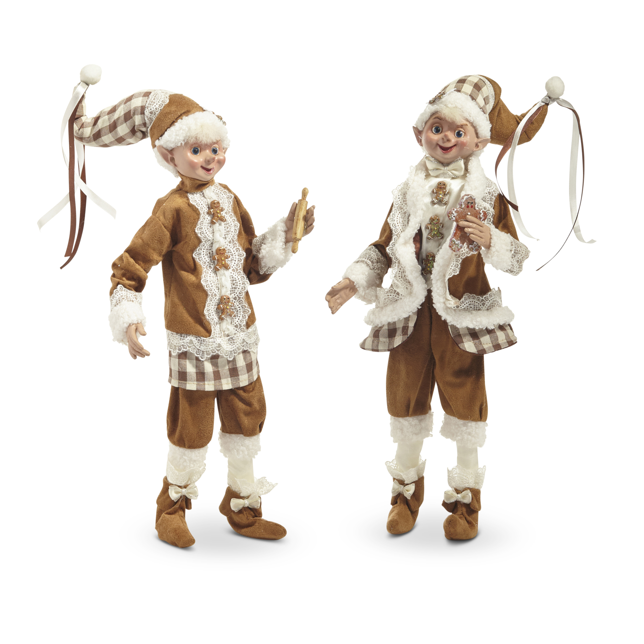 Gingerbread Posable Elf Figurine Set of 2 Assorted 16 Inch - NEW