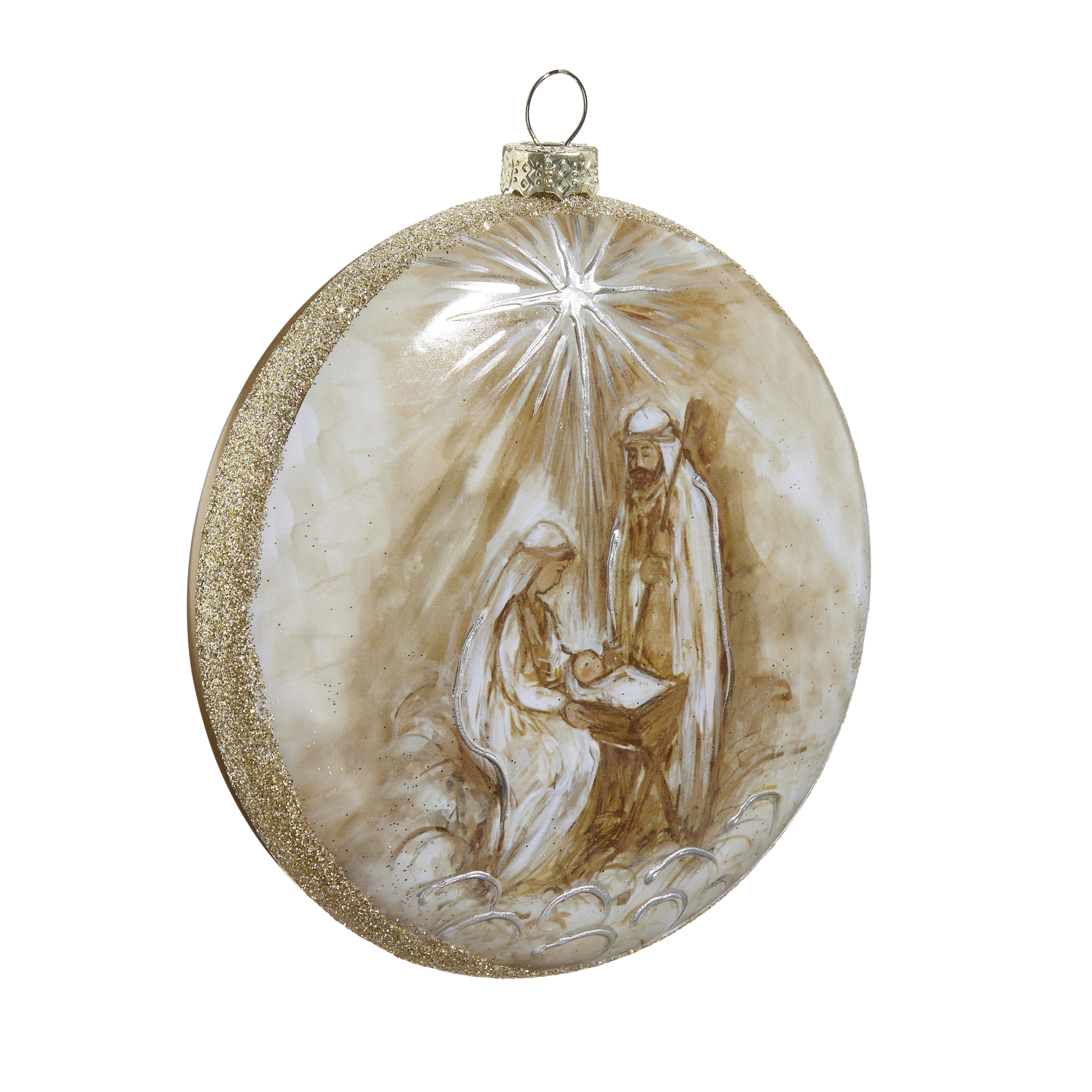 Glass North Star Holy Family Disc Ornament - 5 Inch New 2024