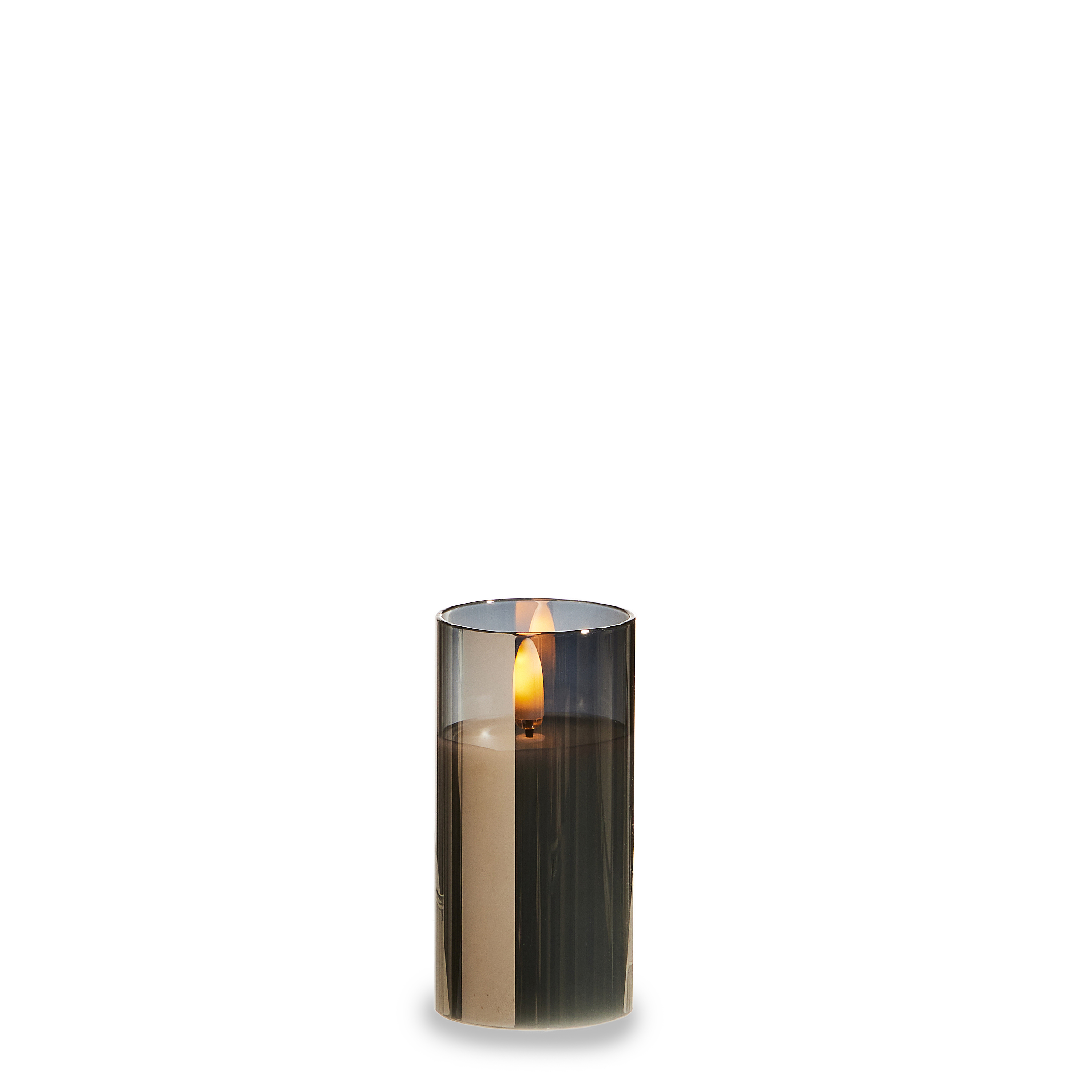 Smoke Glass Flameless Candle 2 Inch x 4vInch Ivory Pillar - Remote Ready