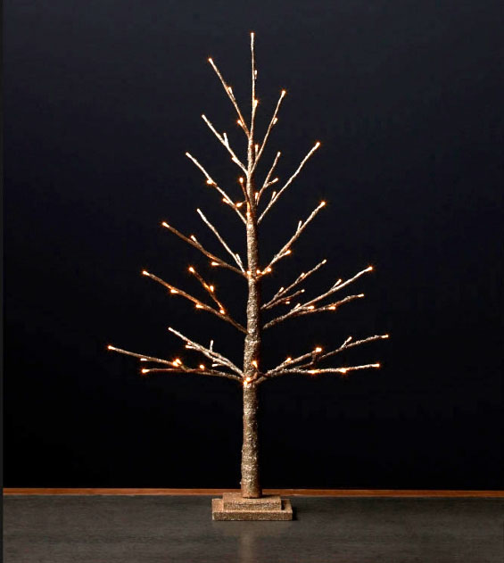 3 Foot Electric Gold Glitter LED Twig Tree - Warm White Lights