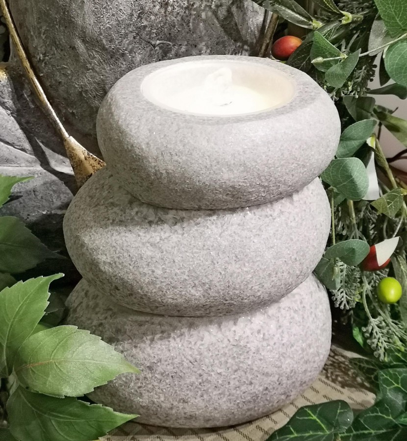 Stone Rock Fountain Candle 8 Inch Wax Aquaflame - Remote Included