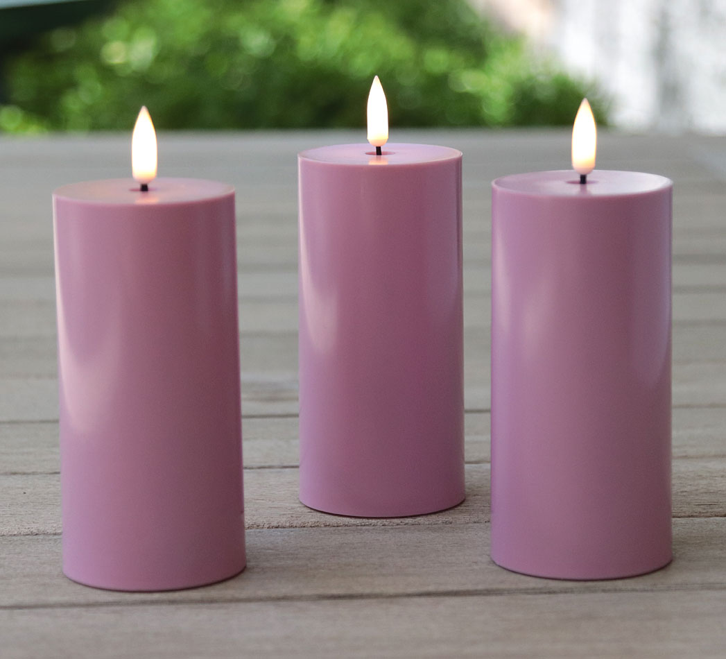 Pink Outdoor Flameless Candles Set of 3 - Timer