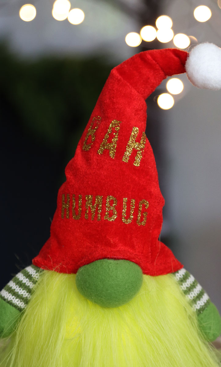 Battery Operated Lighted Christmas Bah Humbug Gnome 10.6 Inch