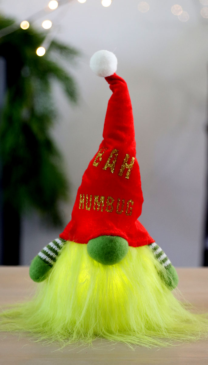 Battery Operated Lighted Christmas Bah Humbug Gnome 10.6 Inch