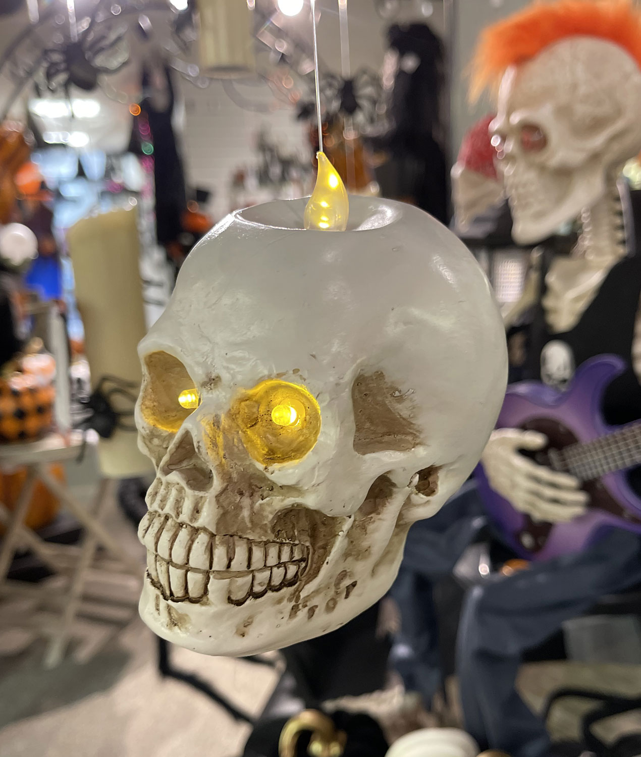 Lighted Hanging Skulls Set of Six With Remote Control Indoor-Outdoor