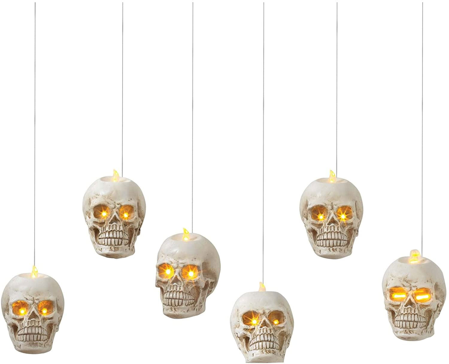 Lighted Hanging Skulls Set of Six With Remote Control Indoor-Outdoor