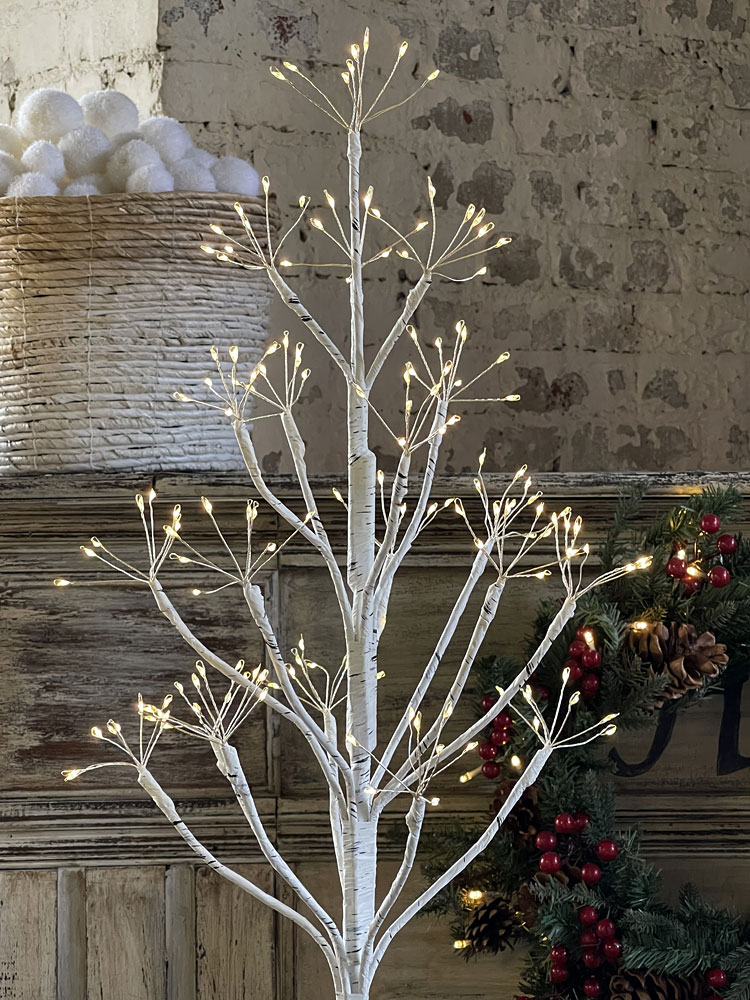 3 Foot Battery Operated Tabletop Birch Tree - 160 Warm White LED Fairy ...