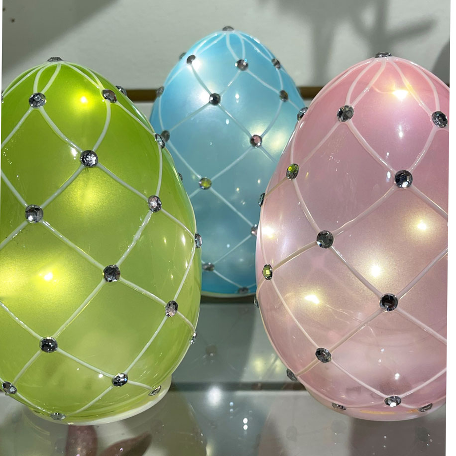 Set of 3 Lighted Glass Easter Eggs - 5.5 Inch NEW