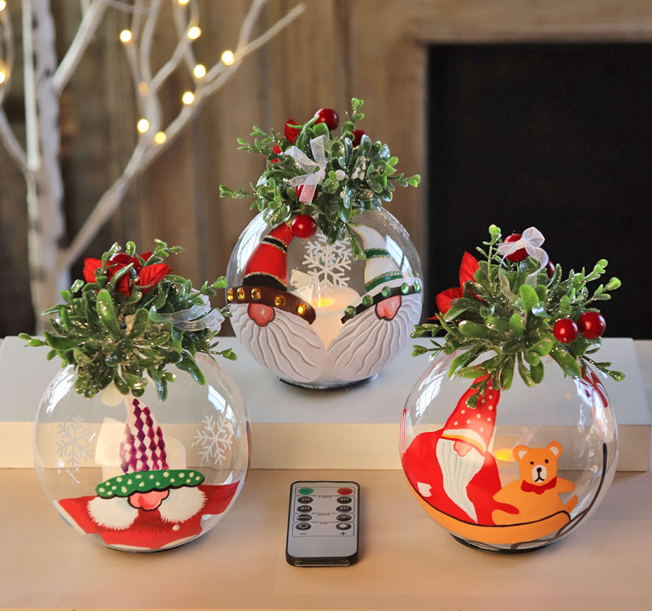 Remote Control 6.5 Inch Christmas Gnome Tealight Ornaments - Set of 3 ...