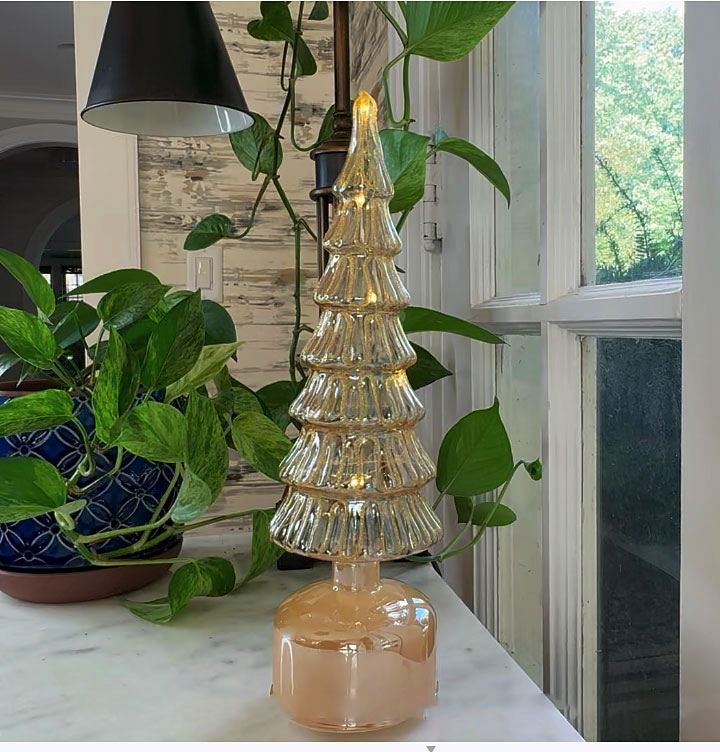 Light Up Rotating Gold Glitter Glass Christmas Tree 13 Inch Battery ...