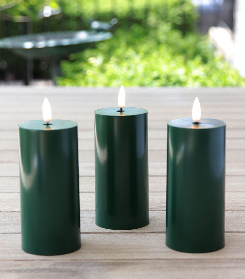 Dark Green Outdoor Flameless Candles Set of 3 - Timer