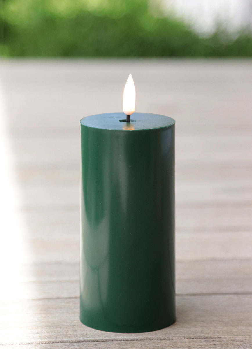 Dark Green Outdoor Flameless Candles Set of 3 - Timer