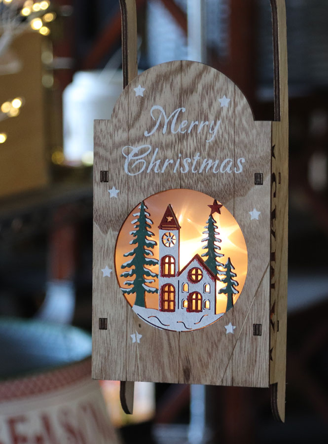 Set of 2 LED Sled Cut Out Wood Ornament - 6 Hour Timer
