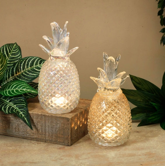 Set of 2 Battery Operated Lighted Glass Pineapple - 9.5"