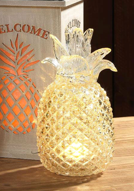 Set of 2 Battery Operated Lighted Glass Pineapple - 9.5"