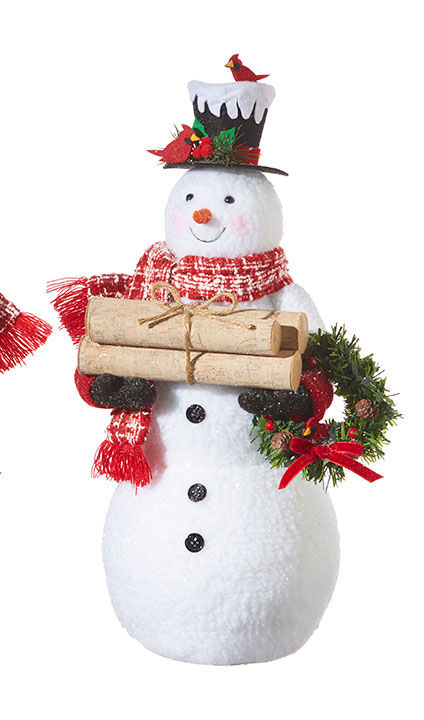 19 Inch Mr. Snowman Figurine With Logs and Cardinals