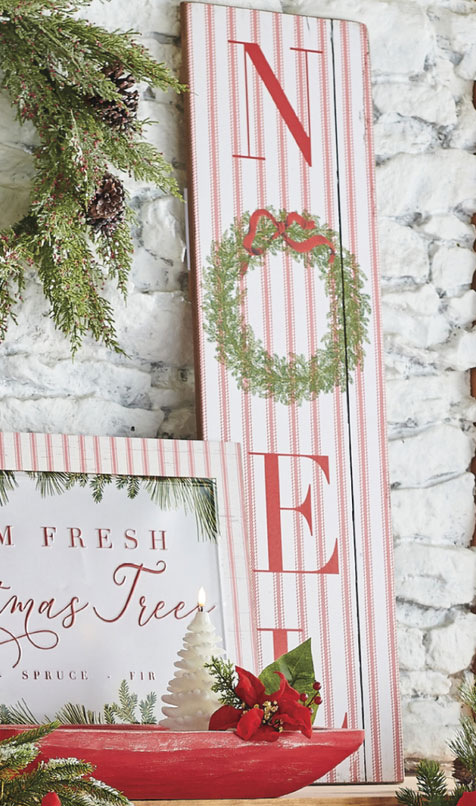 Pink Red and White Striped Noel Porch Sign 38 Inch