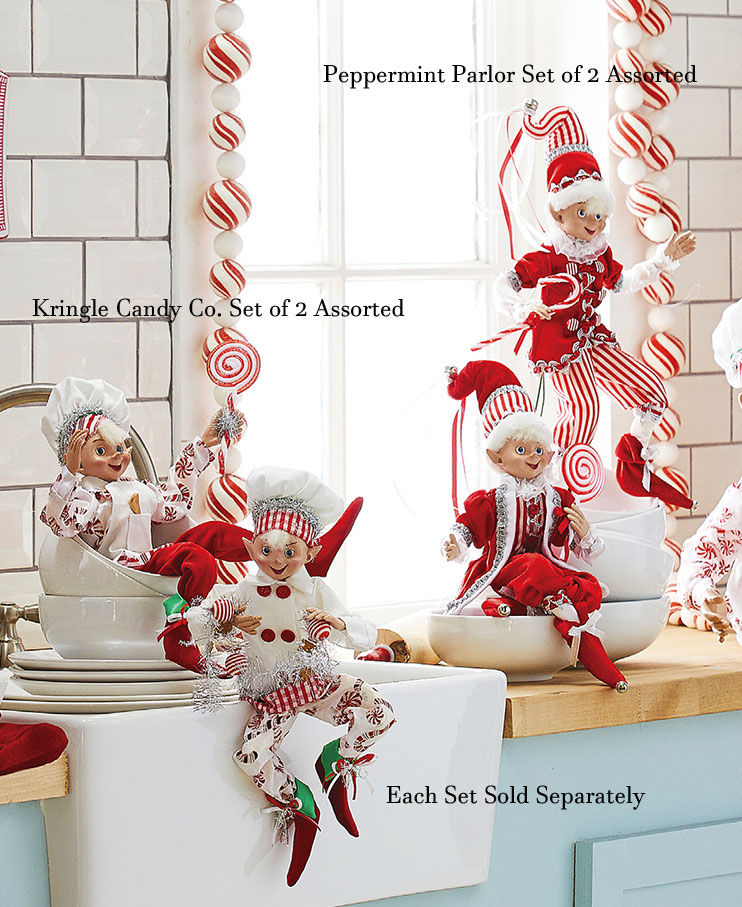 Peppermint Parlor 16 inch Posable Elf Figurine, Set of 2 Assorted