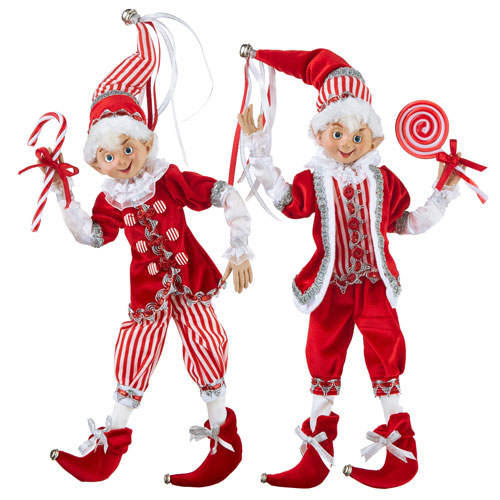 Peppermint Parlor 16 inch Posable Elf Figurine, Set of 2 Assorted