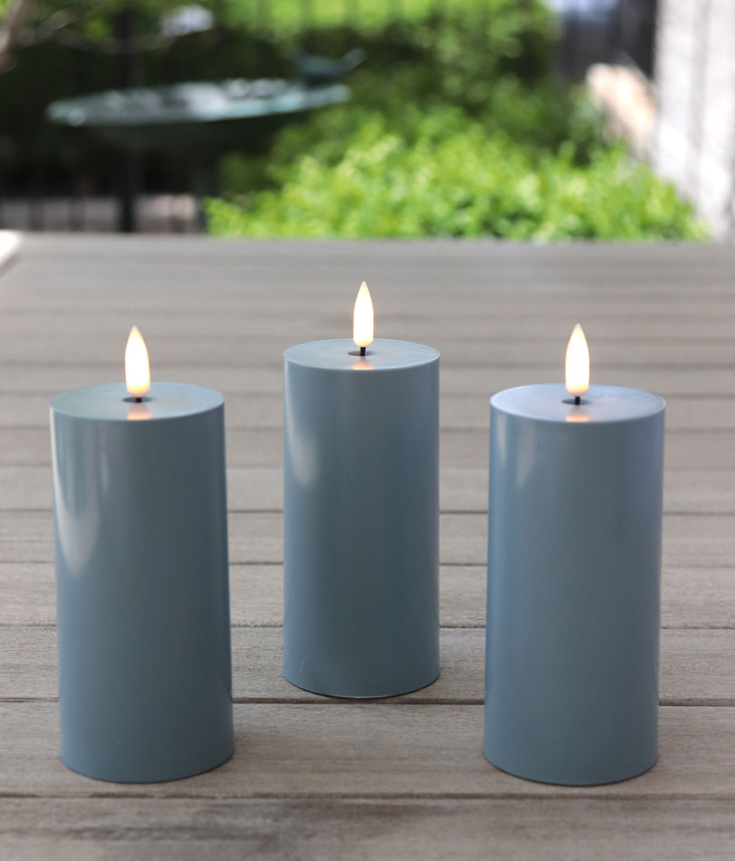 Provence Blue Outdoor Flameless Candles Set of 3 - Timer