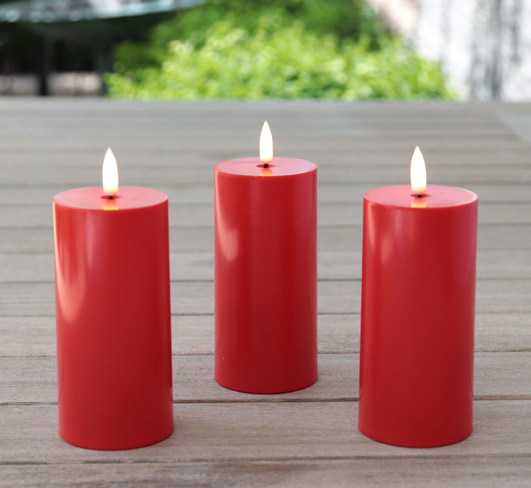 Red Outdoor Flameless Candles Set of 3 - Timer