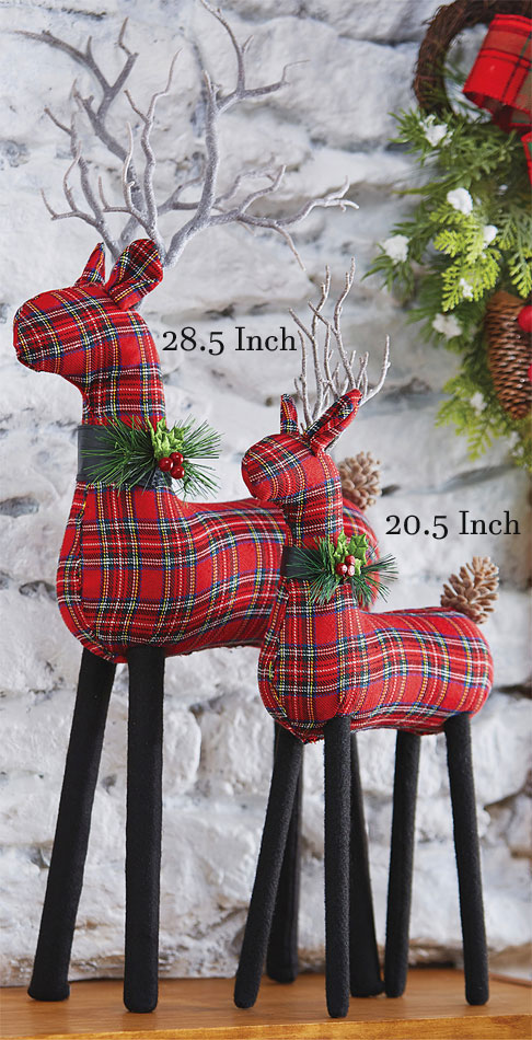 Red Plaid Deer Figurine - 20.5 Inch