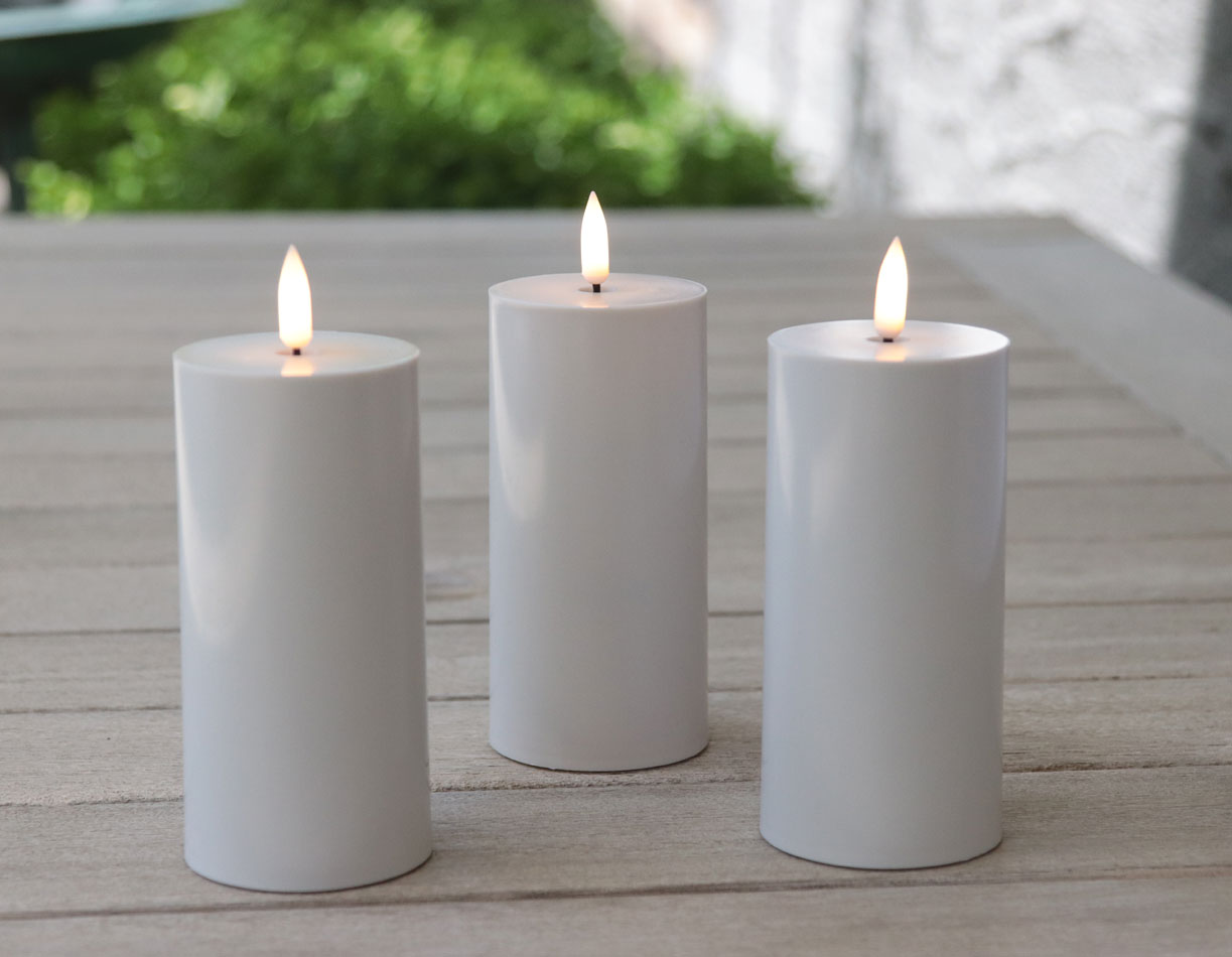 Sand White Outdoor Flameless Candles Set of 3 - Timer