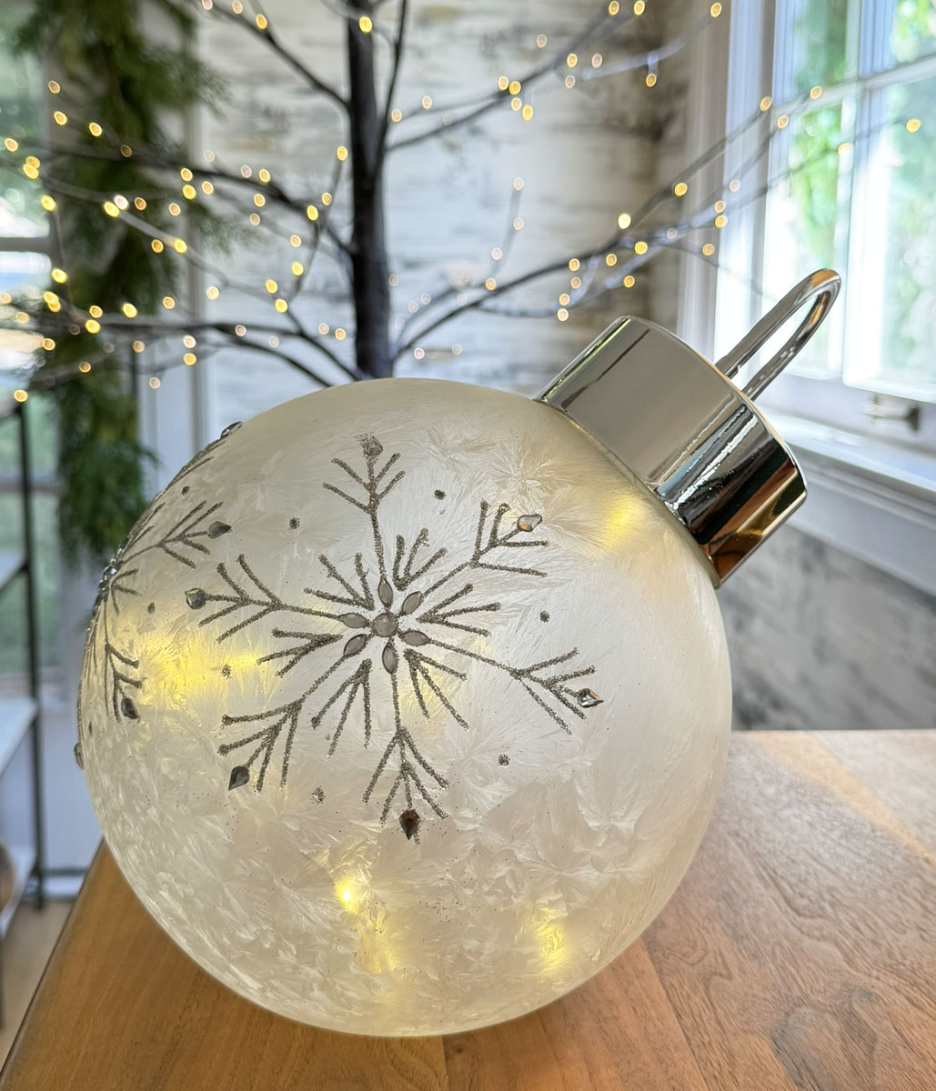 Lighted Glass Ornament With Snowflake Design - 9.5" New 2024