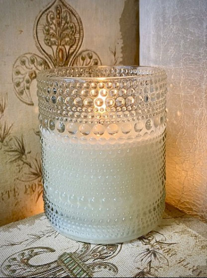 Radiance Embossed Glass Ivory Candle 3.5 x 4 Inch - NEW