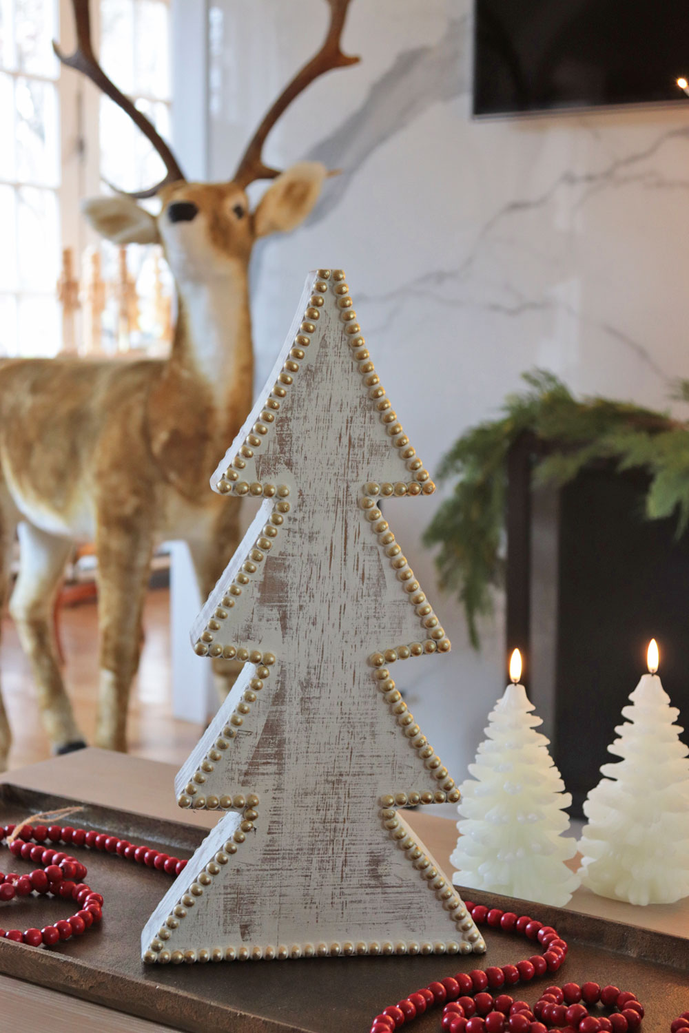 Wood decorated Tree With Beads - 19 Inch