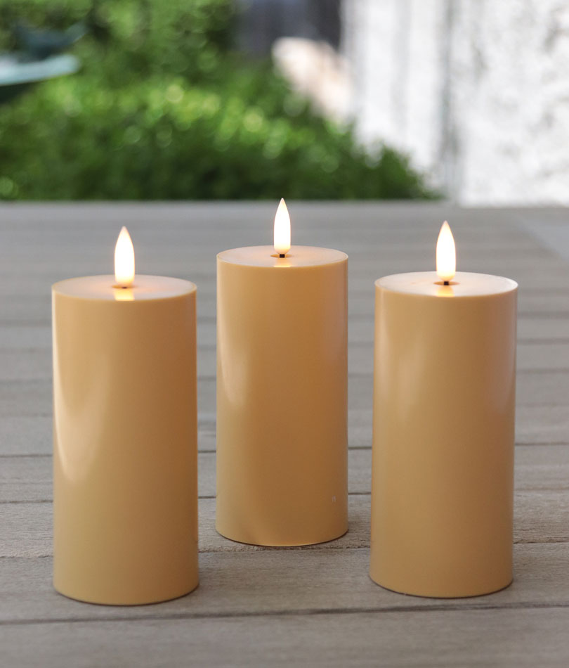 Yellow Outdoor Flameless Candles Set of 3 - Timer