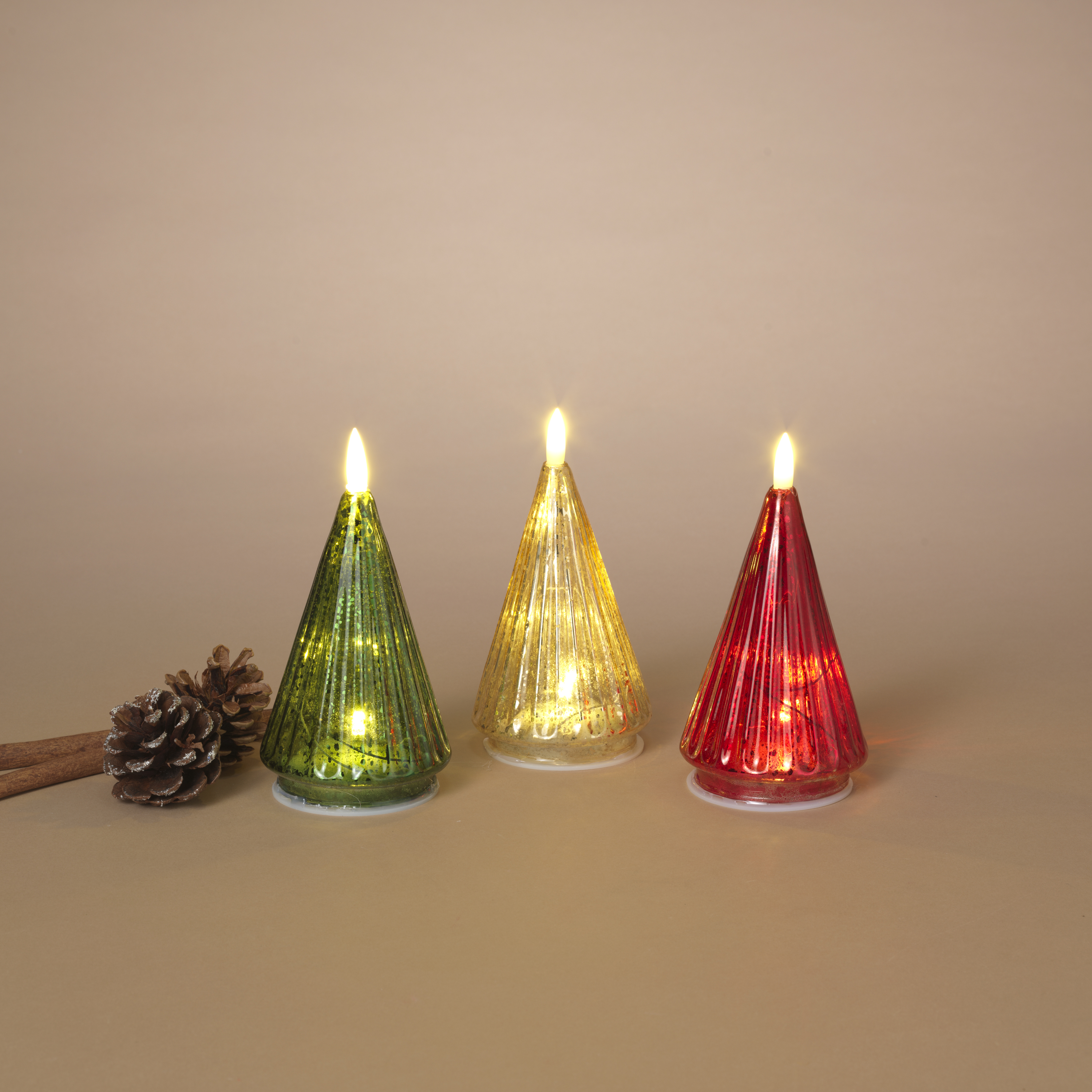 Lighted Holiday Green Mercury Glass Tree Candle - NEW 2025