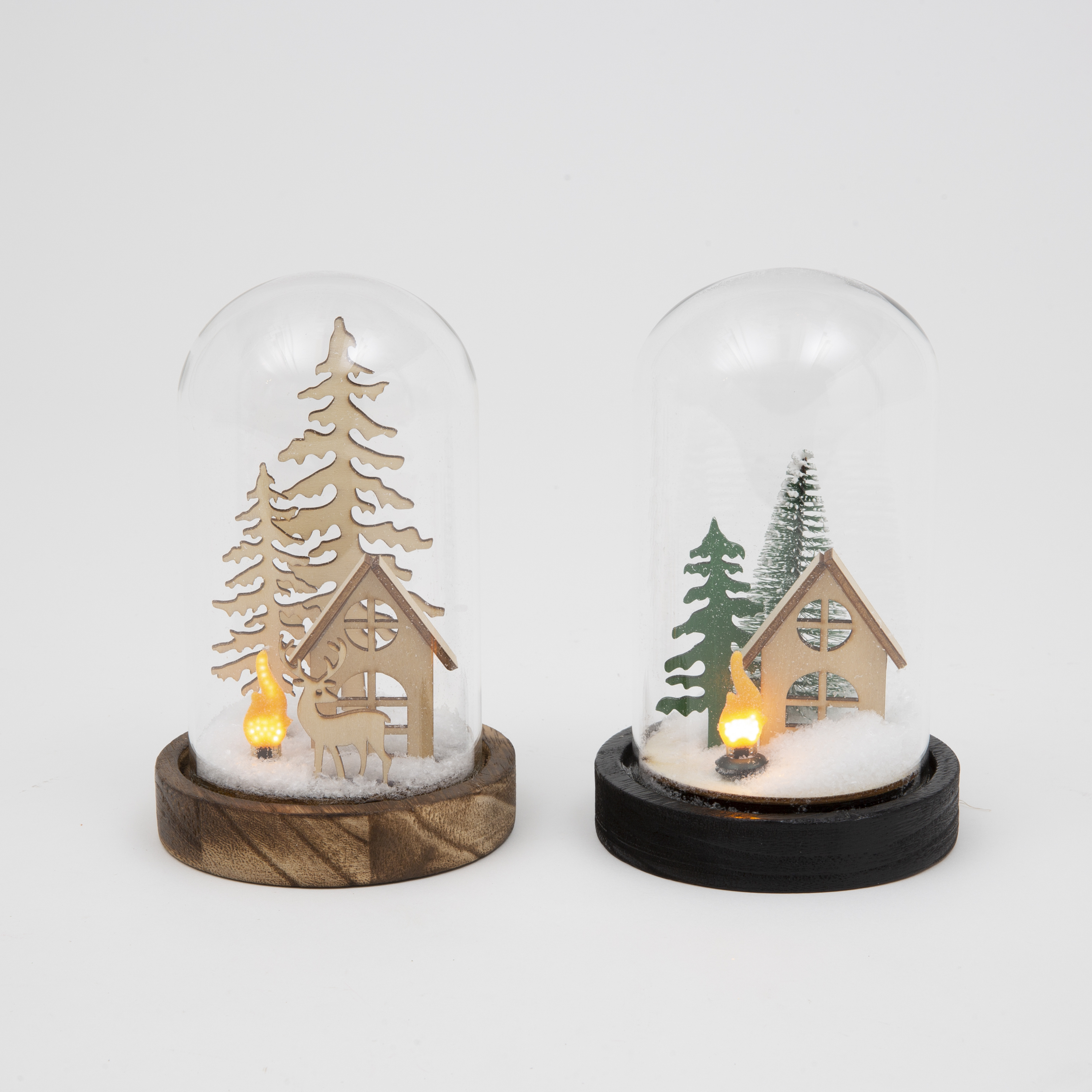 Lighted Glass Dome with Deer Scene and FireGlow Flame Battery Operated ...